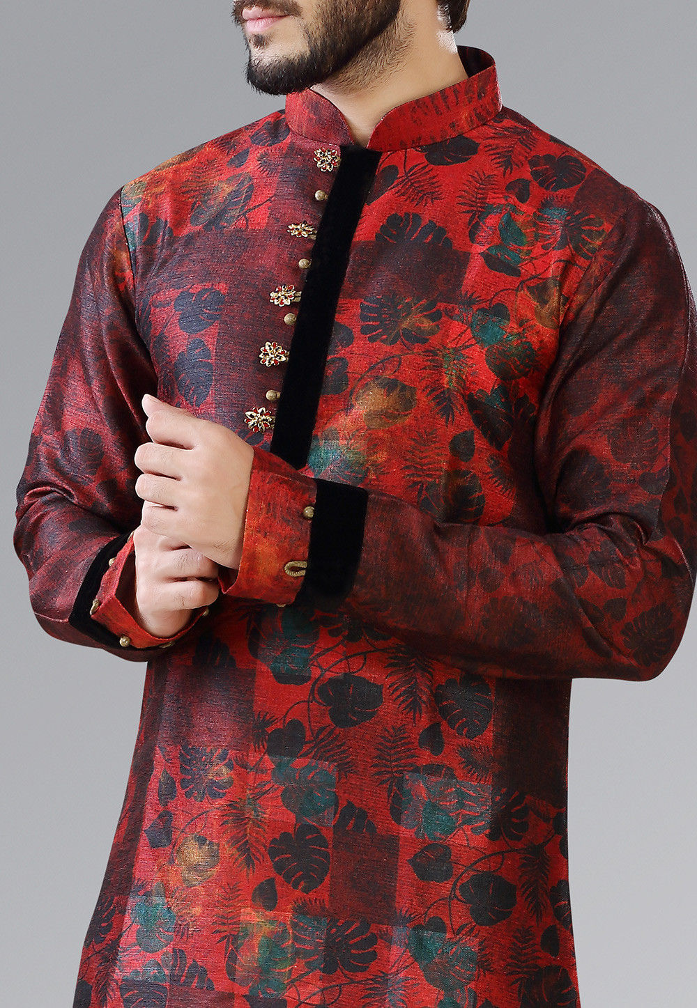Buy Printed Dupion Silk Dhoti Kurta in Red Online : MTY21 - Utsav Fashion