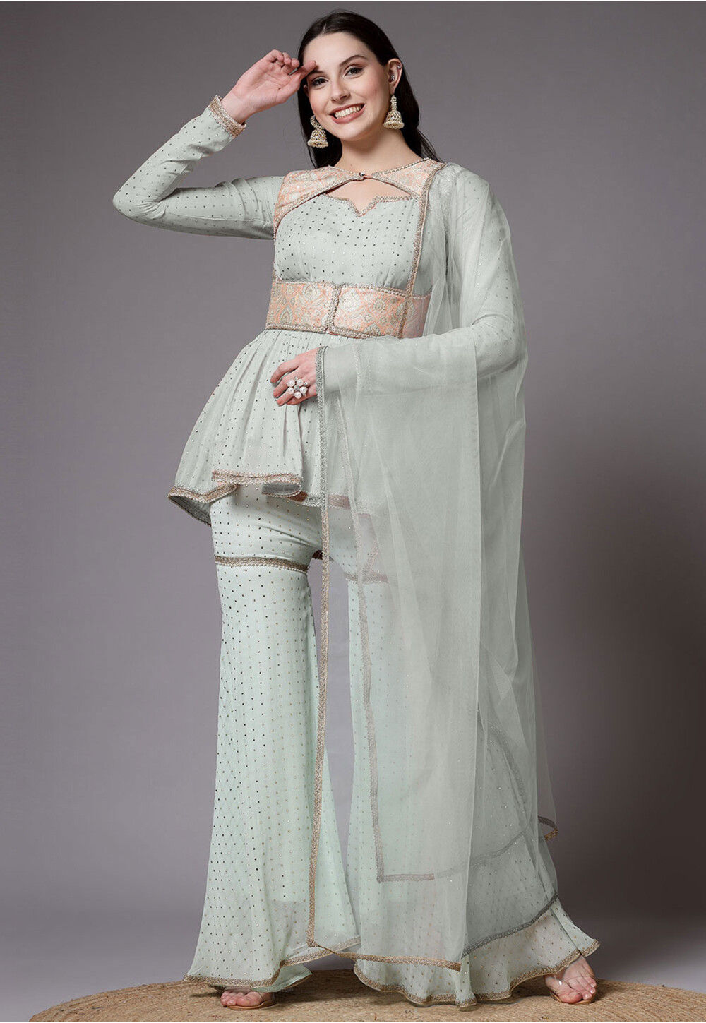 Buy Mukesh Embroidered Georgette Pakistani Suit in Sky Blue Online ...