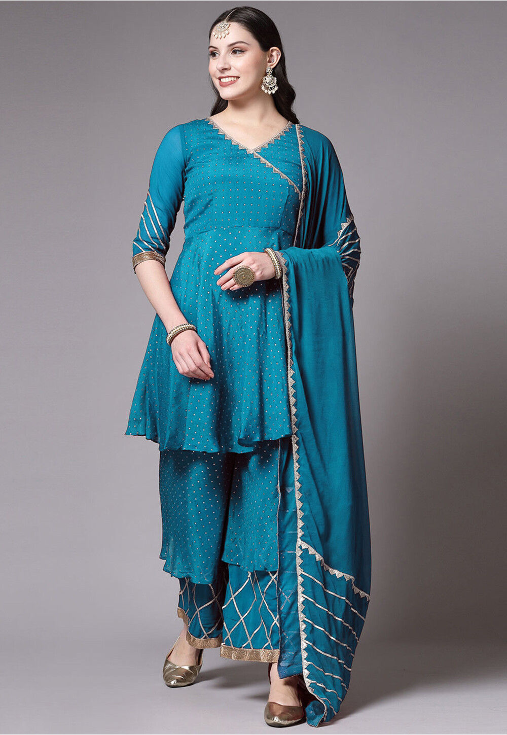 Buy Mukesh Embroidered Georgette Pakistani Suit in Turquoise Online ...
