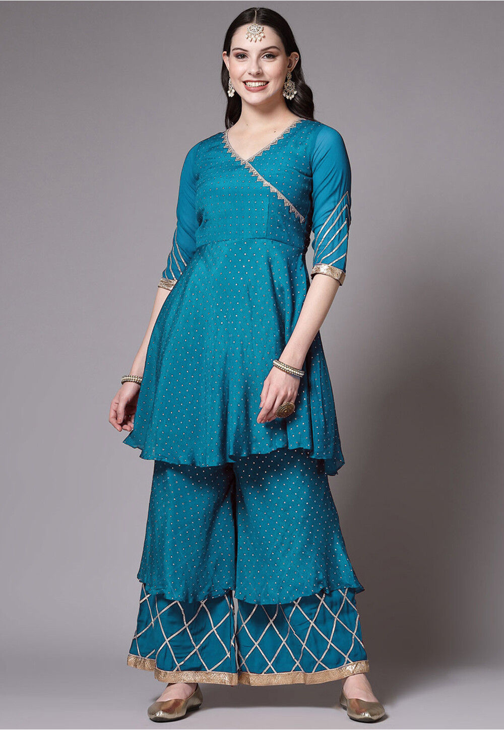 Buy Mukesh Embroidered Georgette Pakistani Suit in Turquoise Online ...