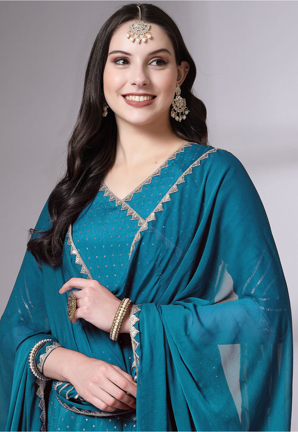Buy Mukesh Embroidered Georgette Pakistani Suit in Turquoise Online ...