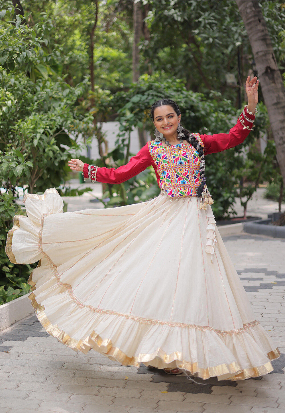 Buy Navratri Special Cotton Lehenga in Off White Online : LBC2587 ...