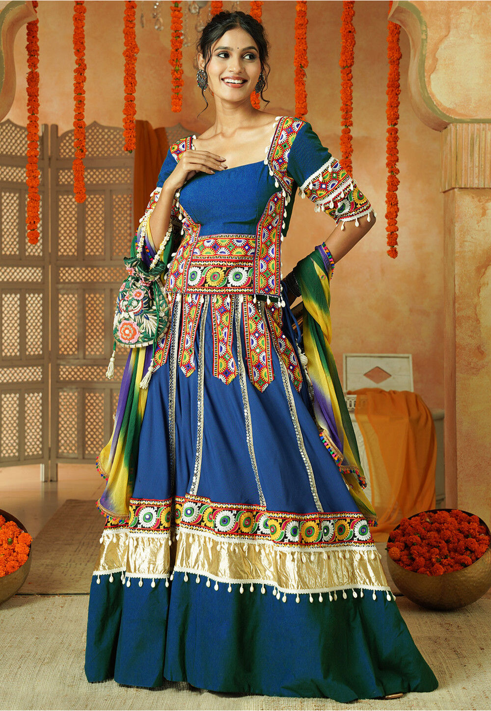 Buy Navratri Special Cotton Lehenga in Royal Blue Online : LUFC76 ...
