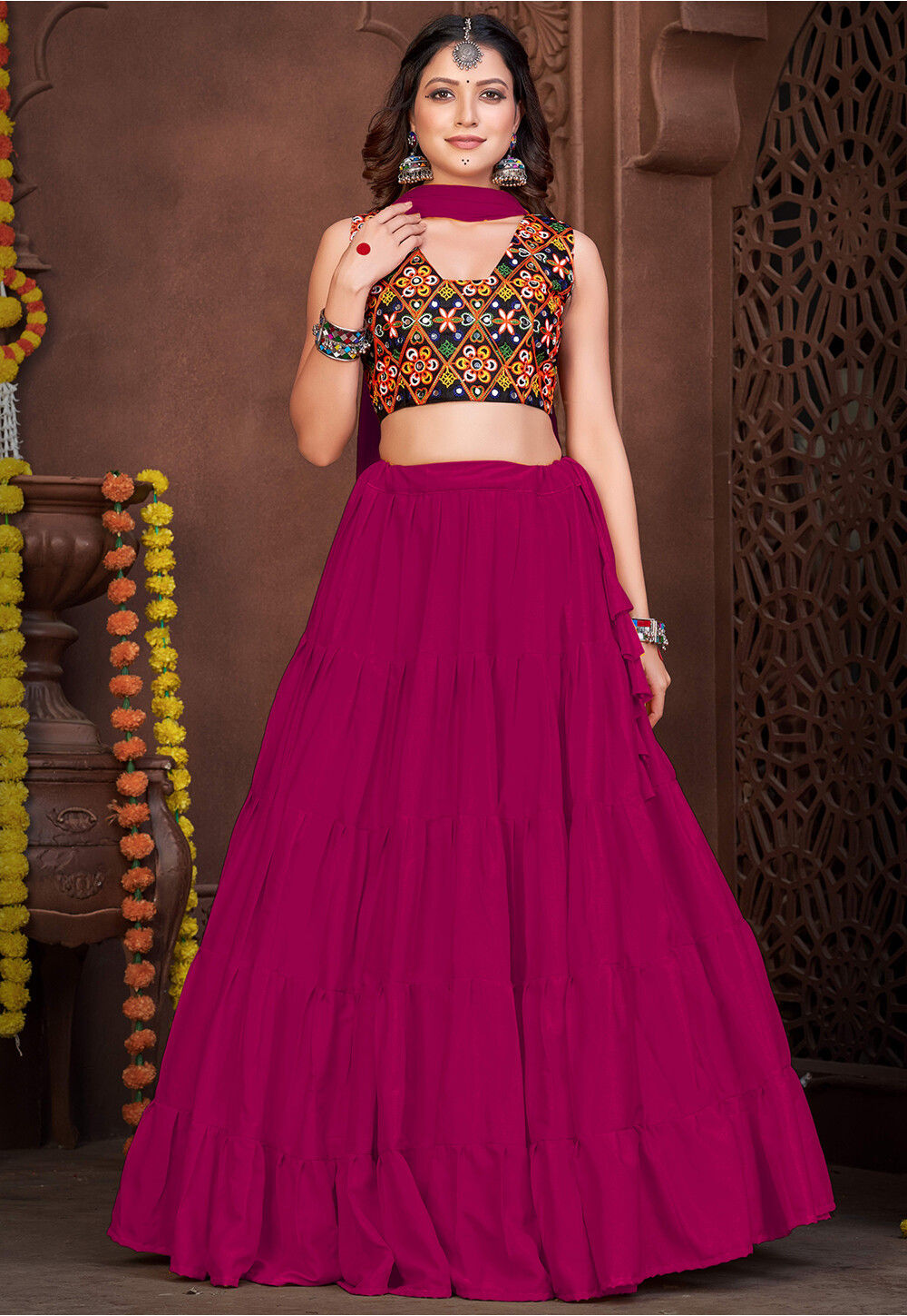 Buy Navratri Special Crepe Lehenga in Magenta Online : LJA438 - Utsav ...