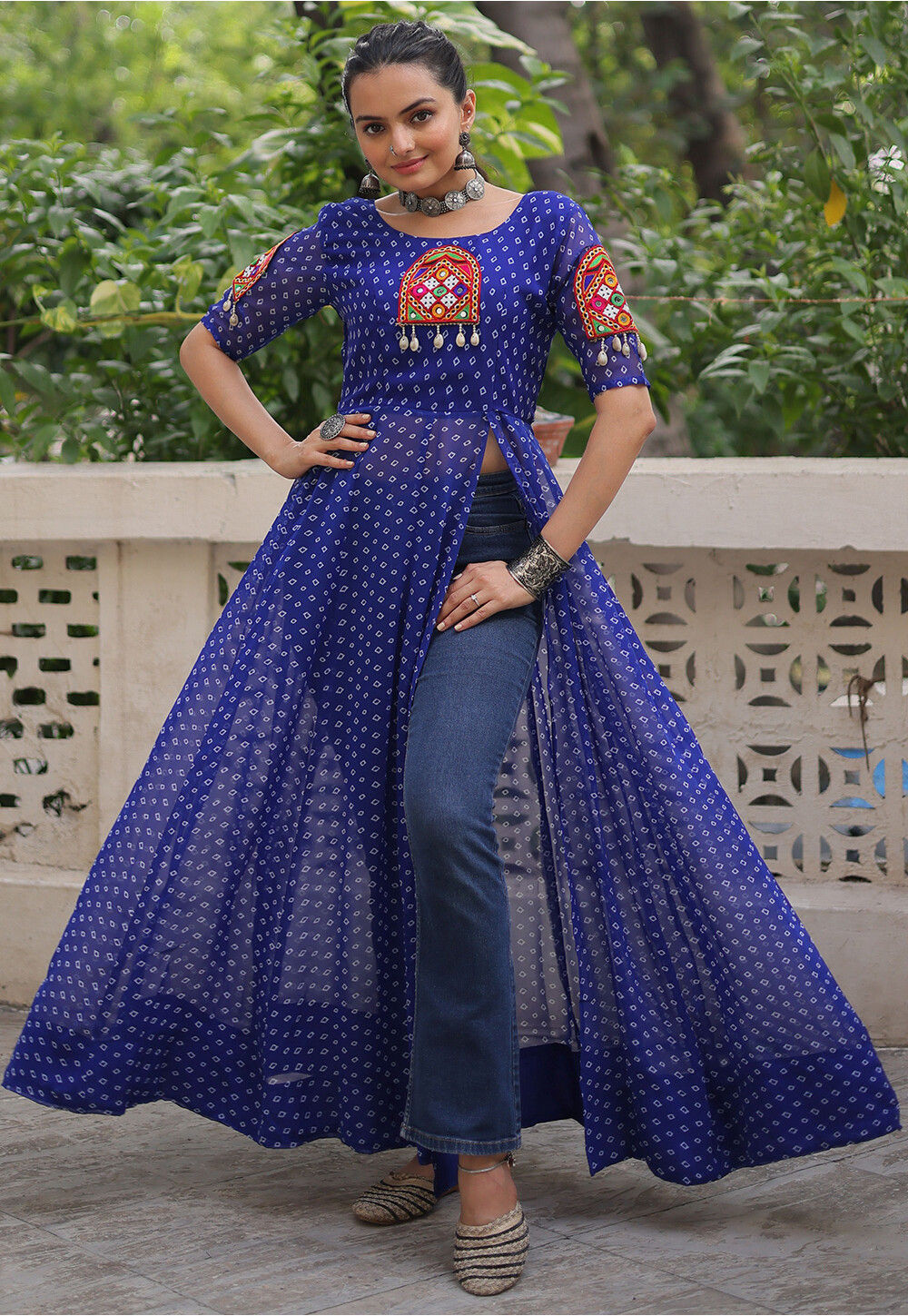 Buy Navratri Special Georgette Front Slit Kurta in Royal Blue Online ...