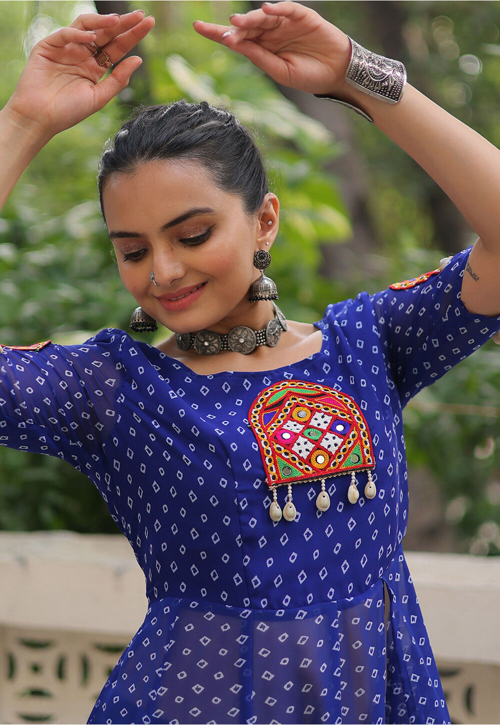 Buy Navratri Special Georgette Front Slit Kurta in Royal Blue Online ...