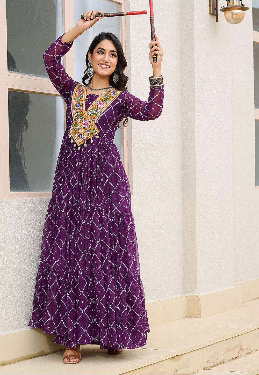 Buy Navratri Special Georgette Tiered Gown in Purple Online : TPA4368 ...