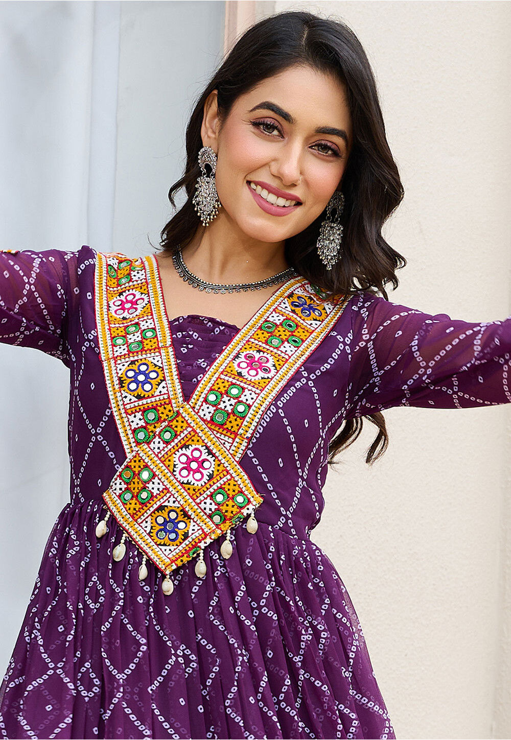 Buy Navratri Special Georgette Tiered Gown in Purple Online : TPA4368 ...