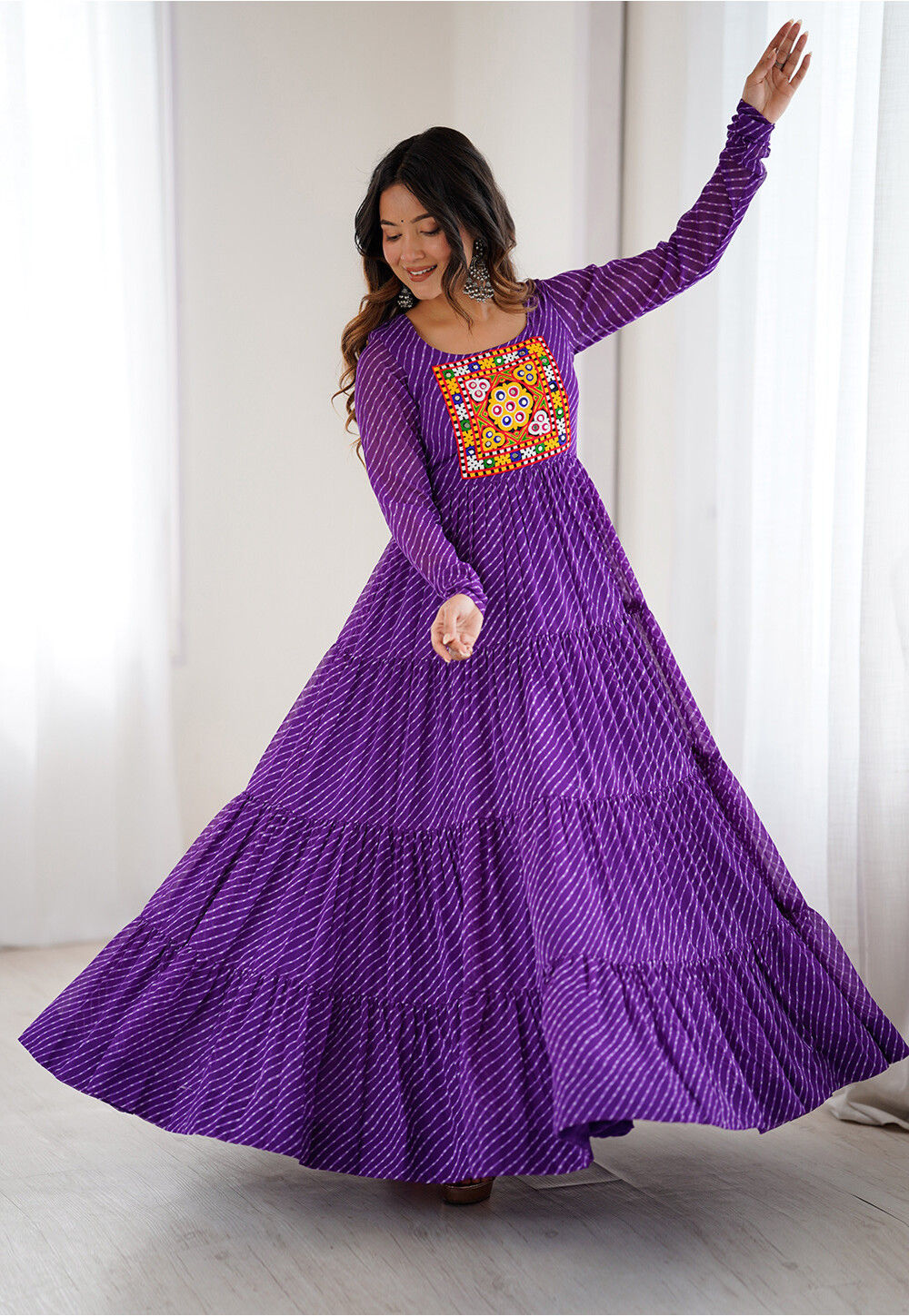 Buy Navratri Special Georgette Tiered Gown in Purple Online : TWJ5821 ...