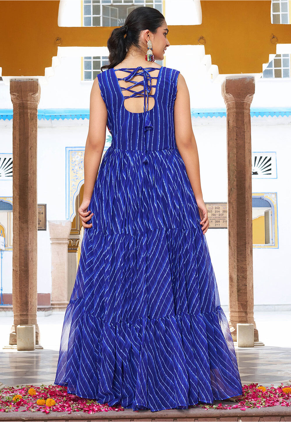 Buy Navratri Special Georgette Tiered Gown in Royal Blue Online ...