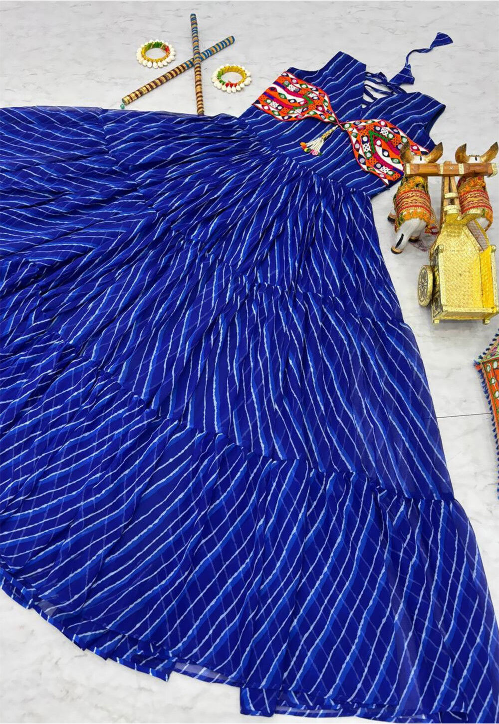 Buy Navratri Special Georgette Tiered Gown in Royal Blue Online ...