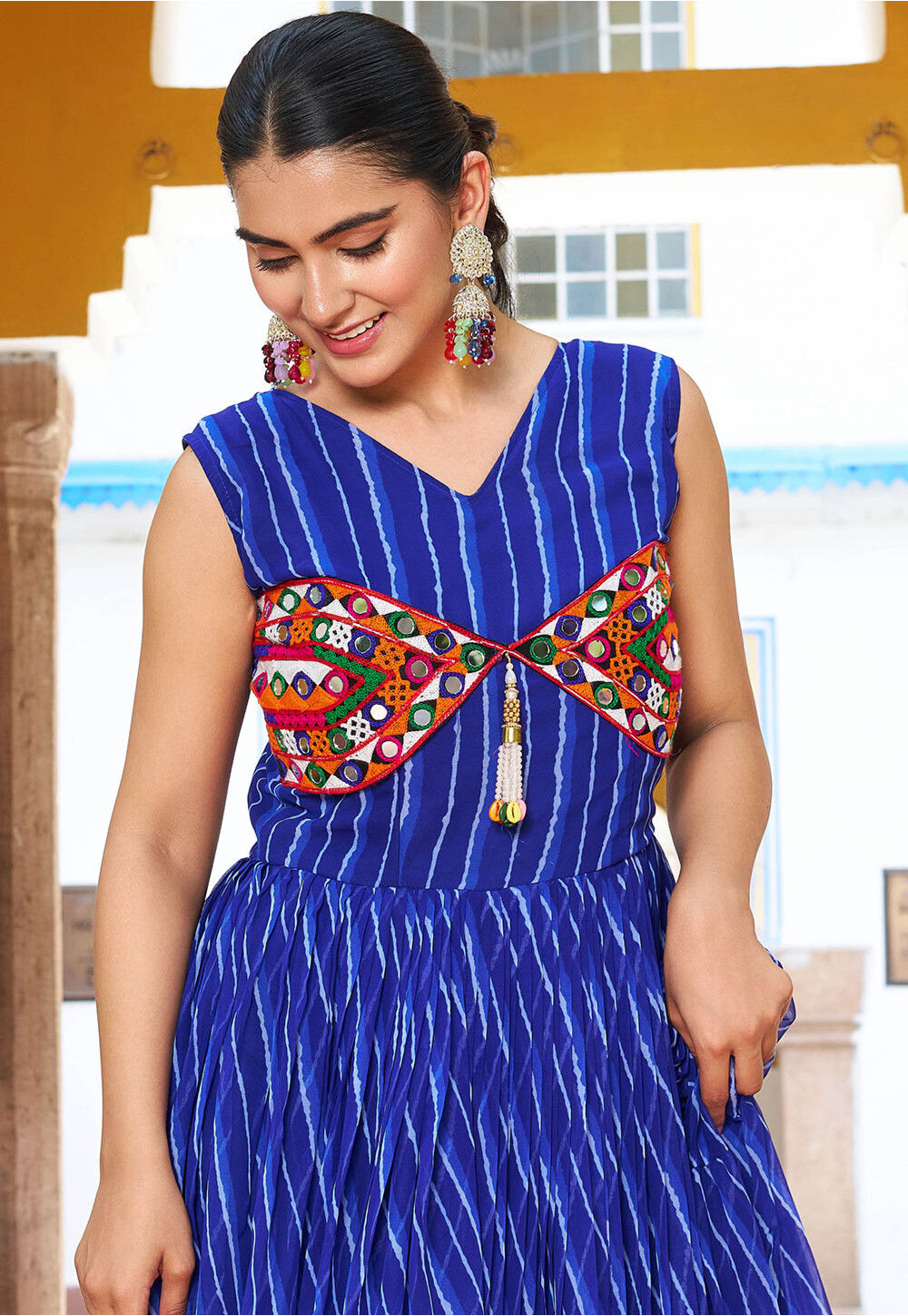 Buy Navratri Special Georgette Tiered Gown in Royal Blue Online ...