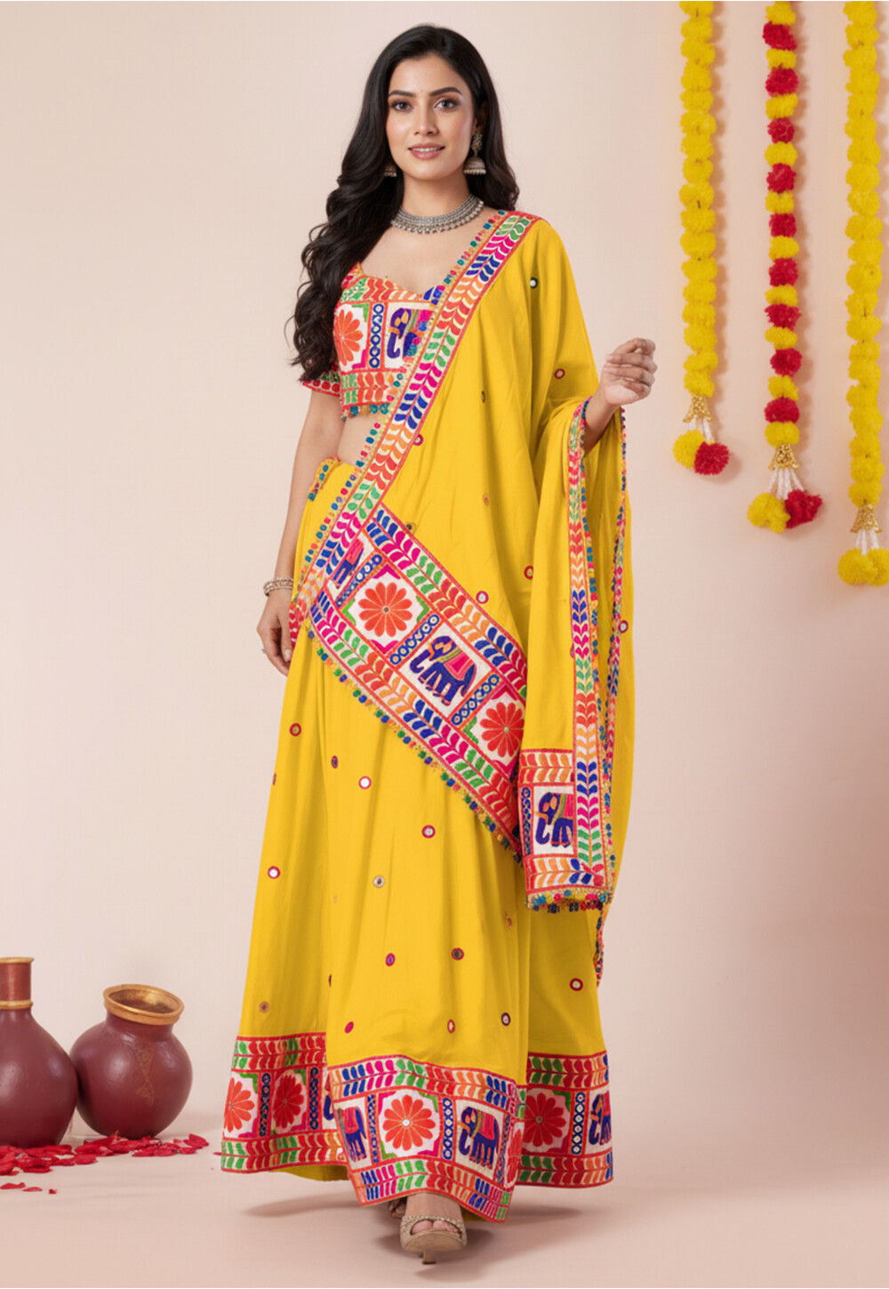 Buy Navratri Special Rayon Lehenga in Mustard Online : LBC3174 - Utsav ...