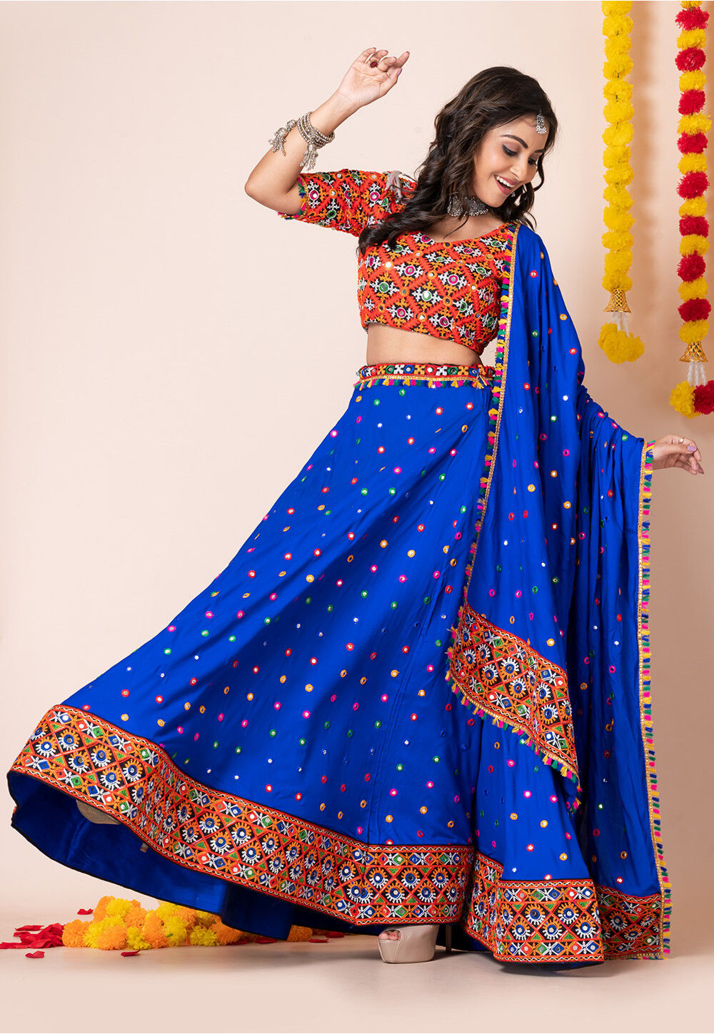 Buy Navratri Special Rayon Lehenga in Royal Blue Online : LUF3370 ...