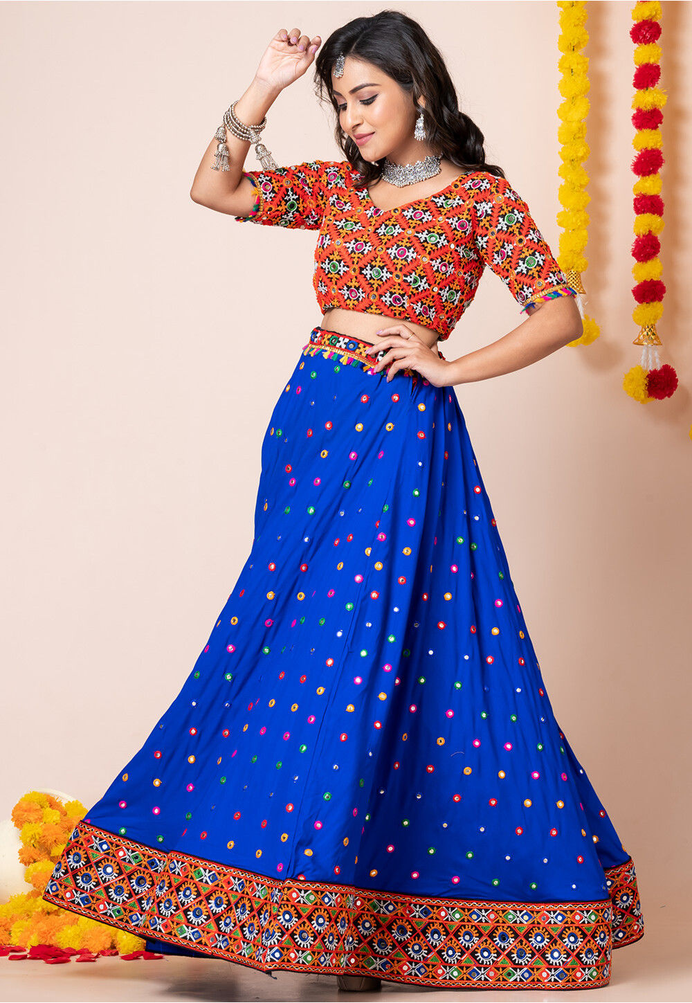 Buy Navratri Special Rayon Lehenga in Royal Blue Online : LUF3370 ...