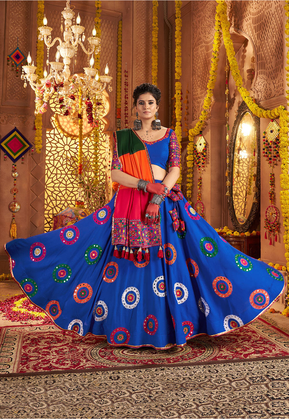 Buy Navratri Special Viscose Cotton Lehenga in Royal Blue Online ...