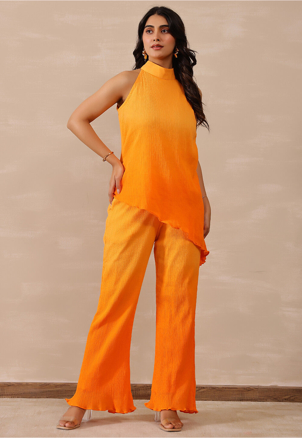 Buy Omber Pure Crepe Asymmetric Kurti Set in Orange Online : TRL75 ...