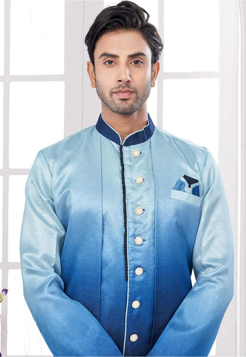 Buy Ombre Art Silk Jacket Style Sherwani in Blue Ombre Online : MUX1582 ...