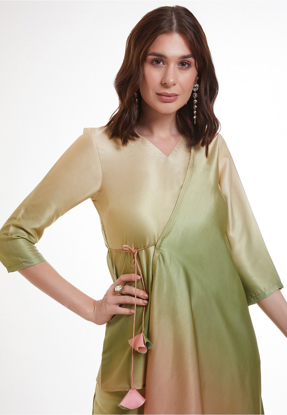 Buy Ombre Modal Satin Co Ord Set in Shaded Peach and Pastel Green Online : THY82 - Utsav Fashion