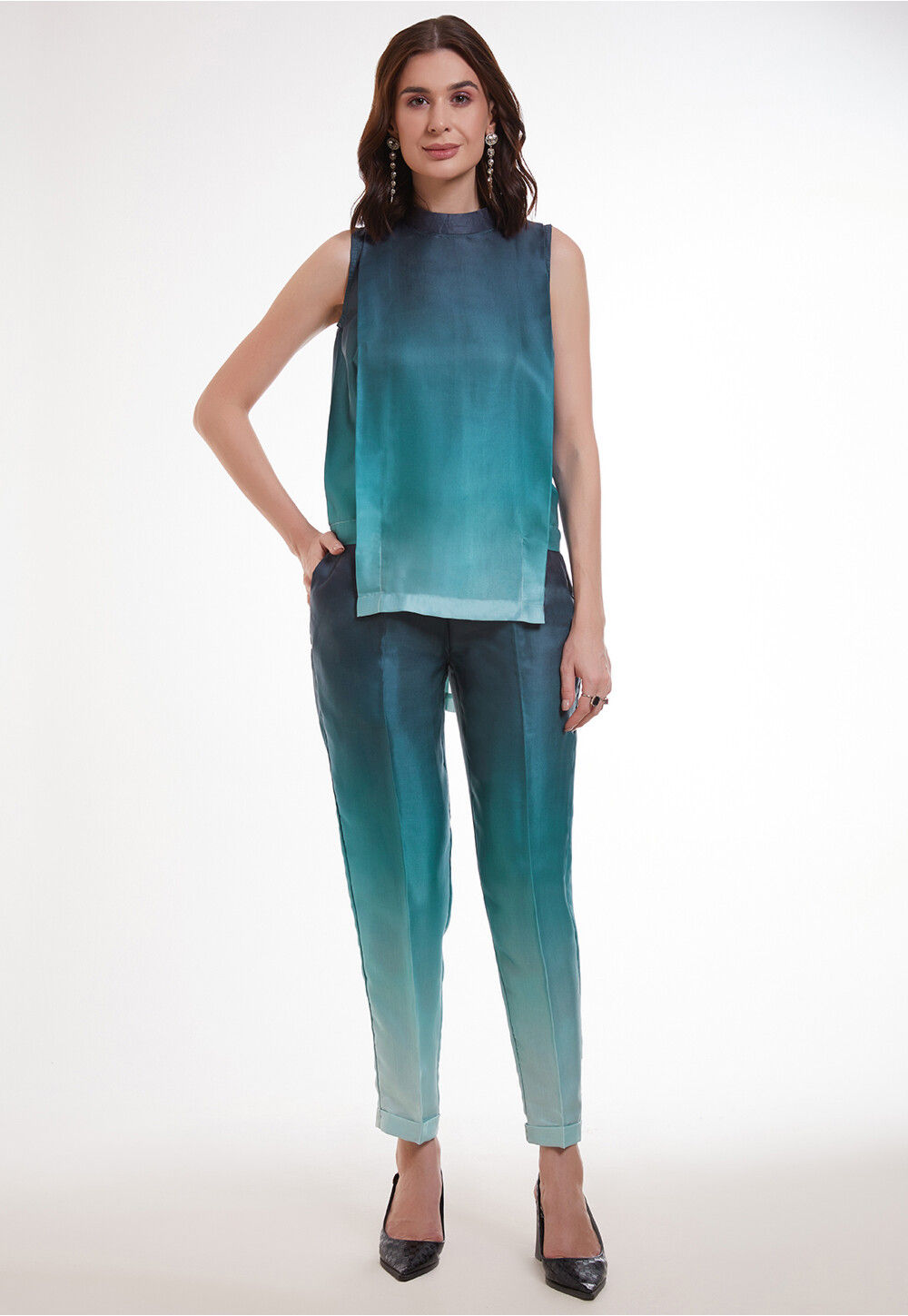 Buy Ombre Modal Satin Co Ord Set in Teal Blue Ombre Online : THY81 ...