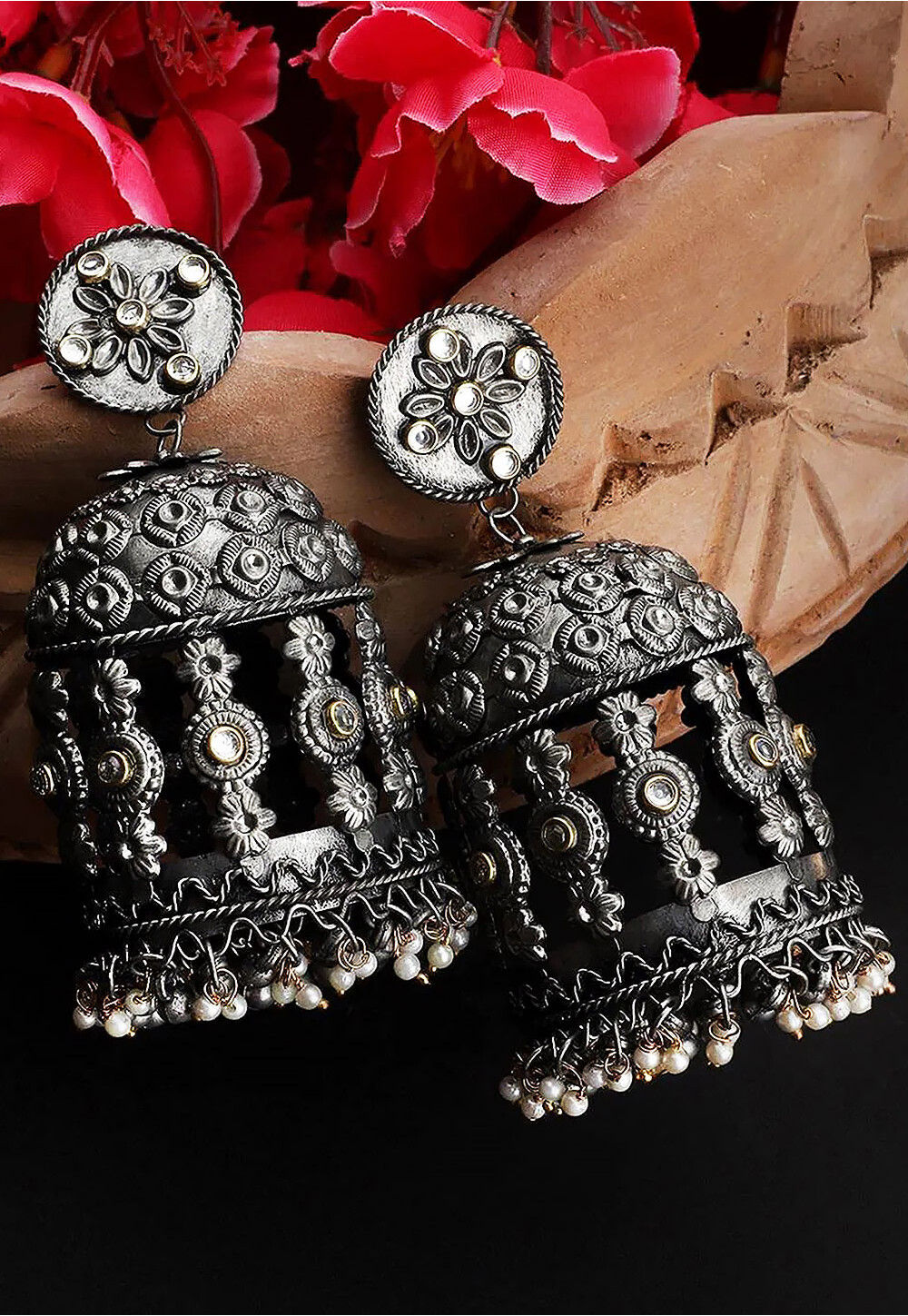 Buy Oxidised Jhumka Style Earrings Online : JQT330 - Utsav Fashion