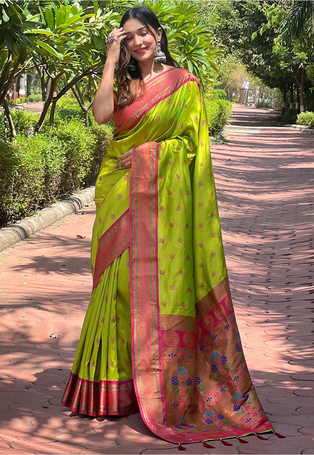 Buy Paithani Art Paithani Silk Saree in Light Green Online : SPF12281 ...