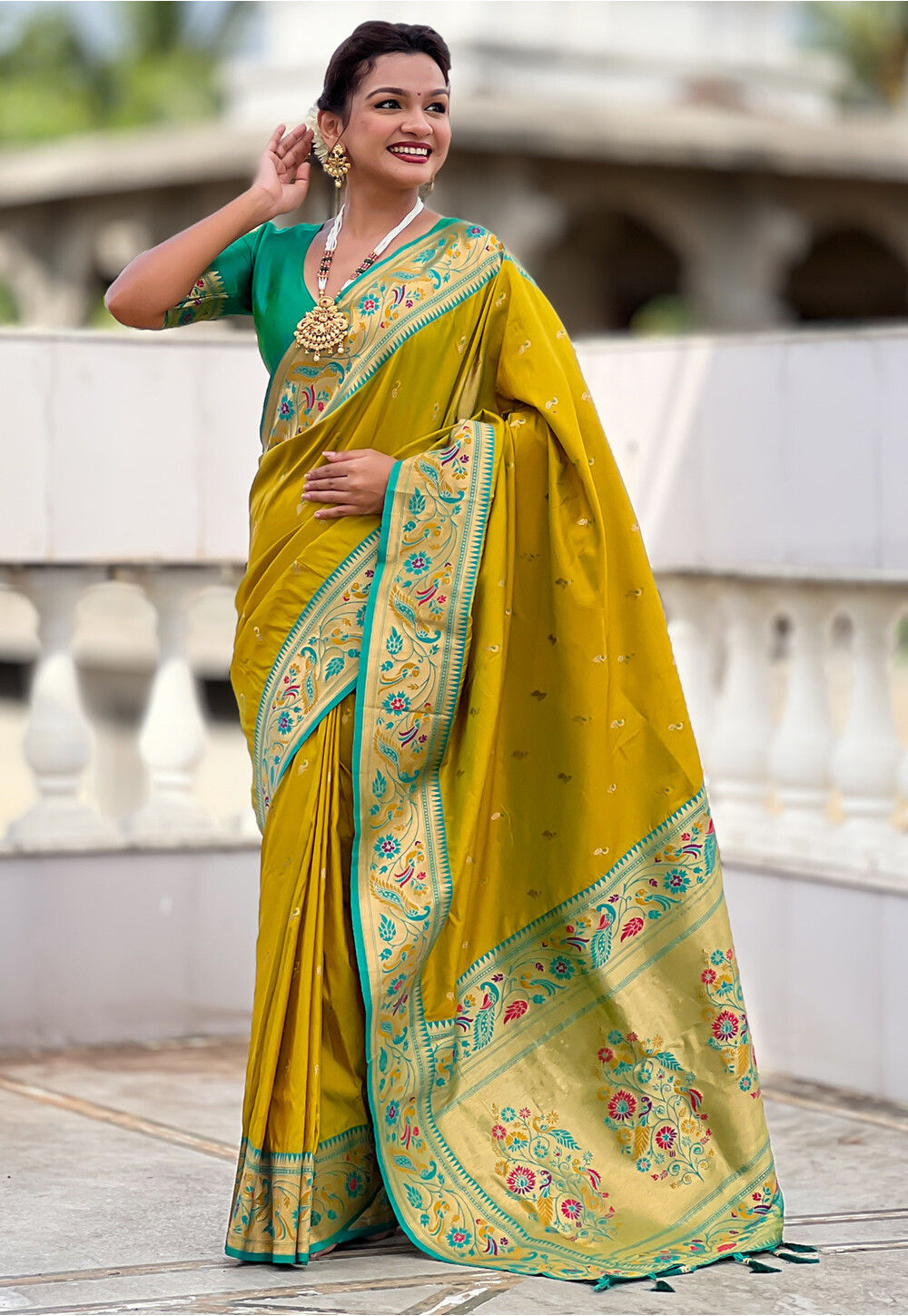 Paithani Saree in Light Olive Green