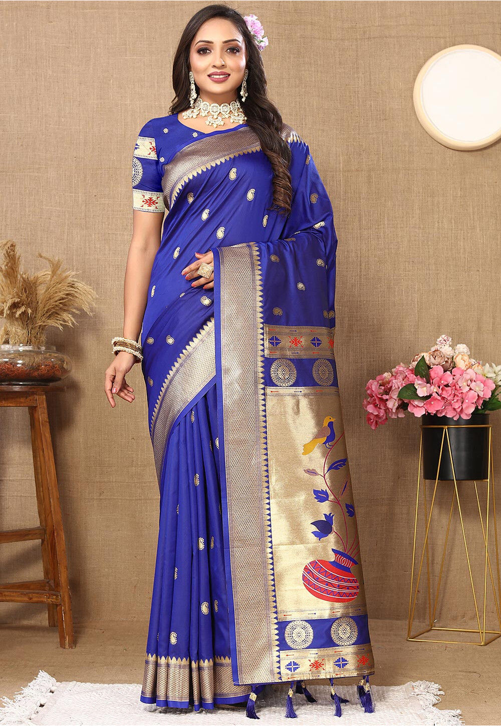 Buy Paithani Saree in Royal Blue Online : SPFA13651 - Utsav Fashion