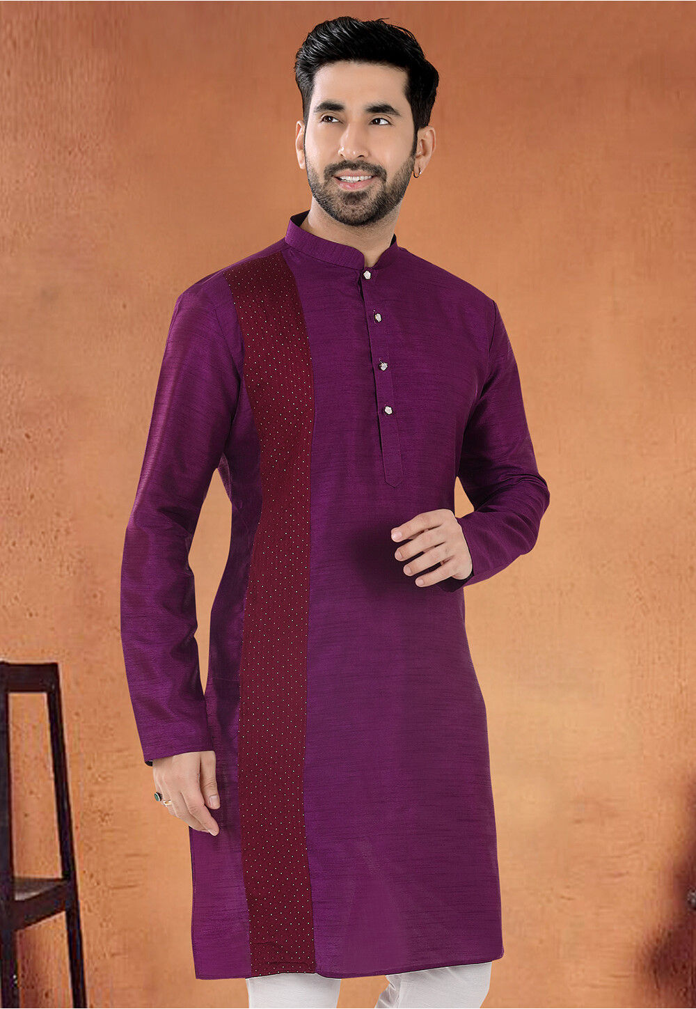 Buy Patch Border Art Silk Kurta in Purple Online : MUY1864 - Utsav Fashion