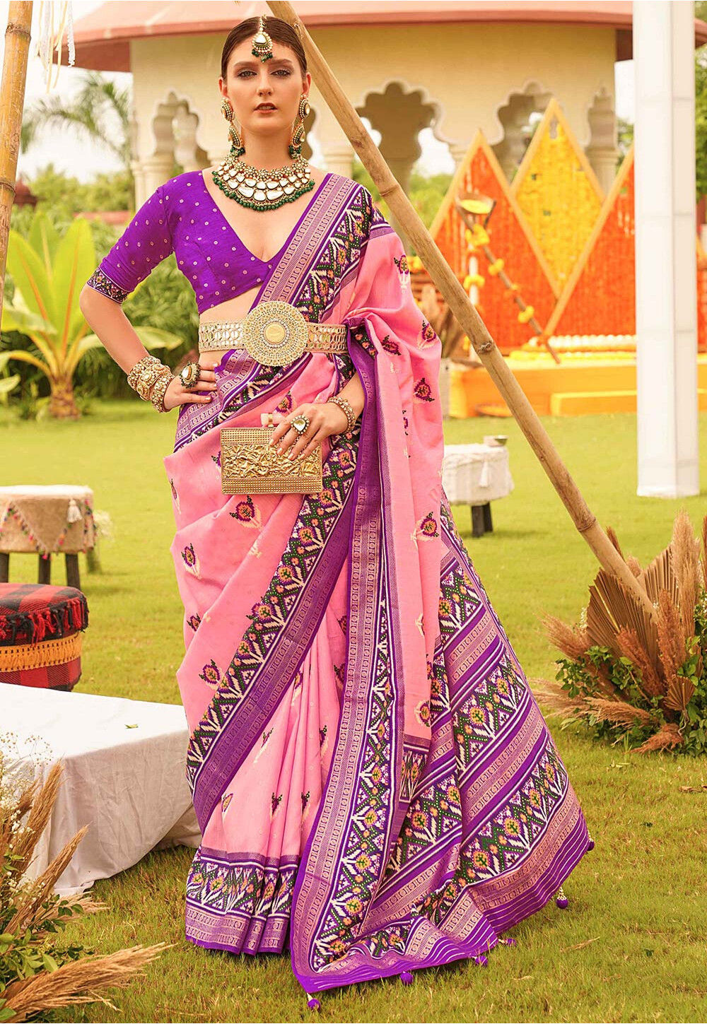 Buy Patola Printed Art Silk Saree in Pink Online : SKGA2322 - Utsav Fashion