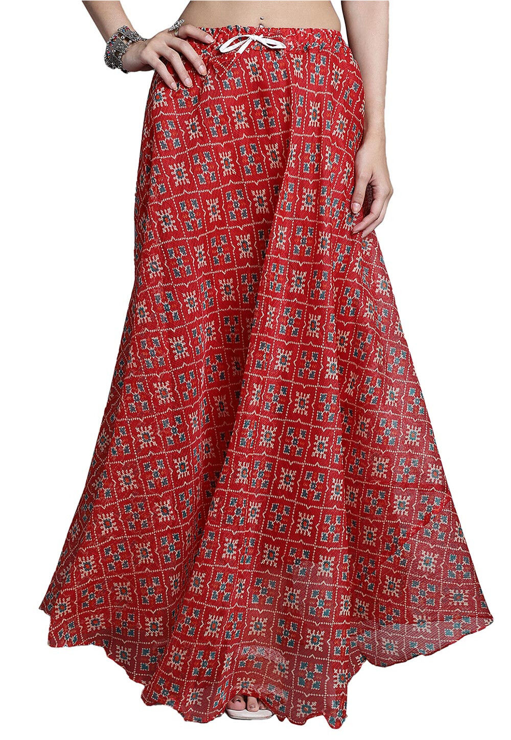 Buy Patola Printed Kota Doria Skirt in Red Online : BRJ879 - Utsav Fashion