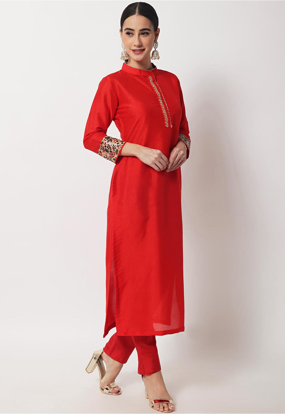 Buy Plain Art Silk Pakistani Suit in Red Online : KNV402 - Utsav Fashion