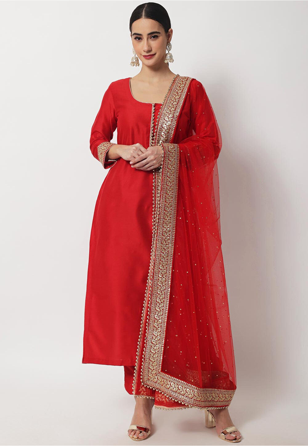 Buy Plain Art Silk Pakistani Suit in Red Online : KNV406 - Utsav Fashion