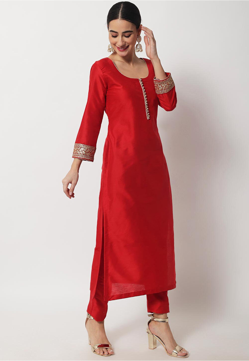 Buy Plain Art Silk Pakistani Suit in Red Online : KNV406 - Utsav Fashion