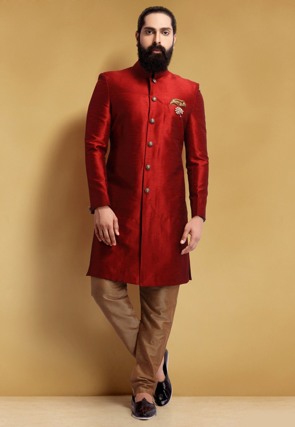 Buy Plain Art Silk Sherwani in Maroon Online : MHG1524 - Utsav Fashion