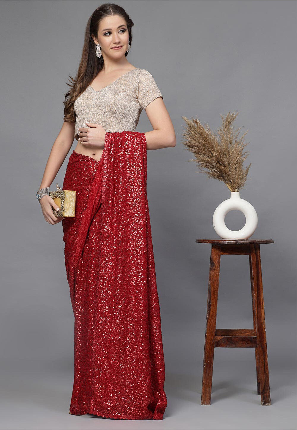 Buy Plain Lycra Shimmer Blouse in Copper Online : UAC150 - Utsav Fashion