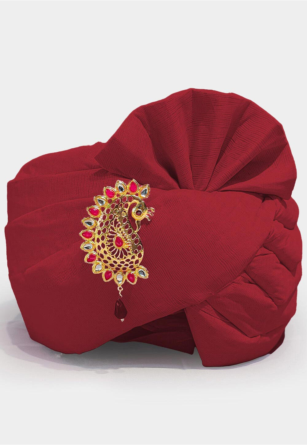 Plain Chanderi Cotton Turban in Red : MTE1581