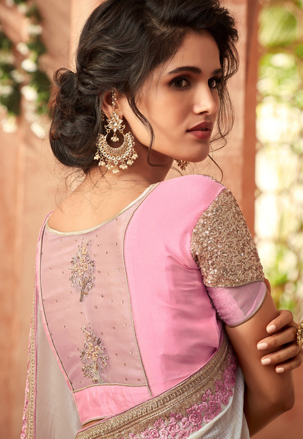 Buy Plain Chiffon Saree in Off White Online : SFVA2824 - Utsav Fashion