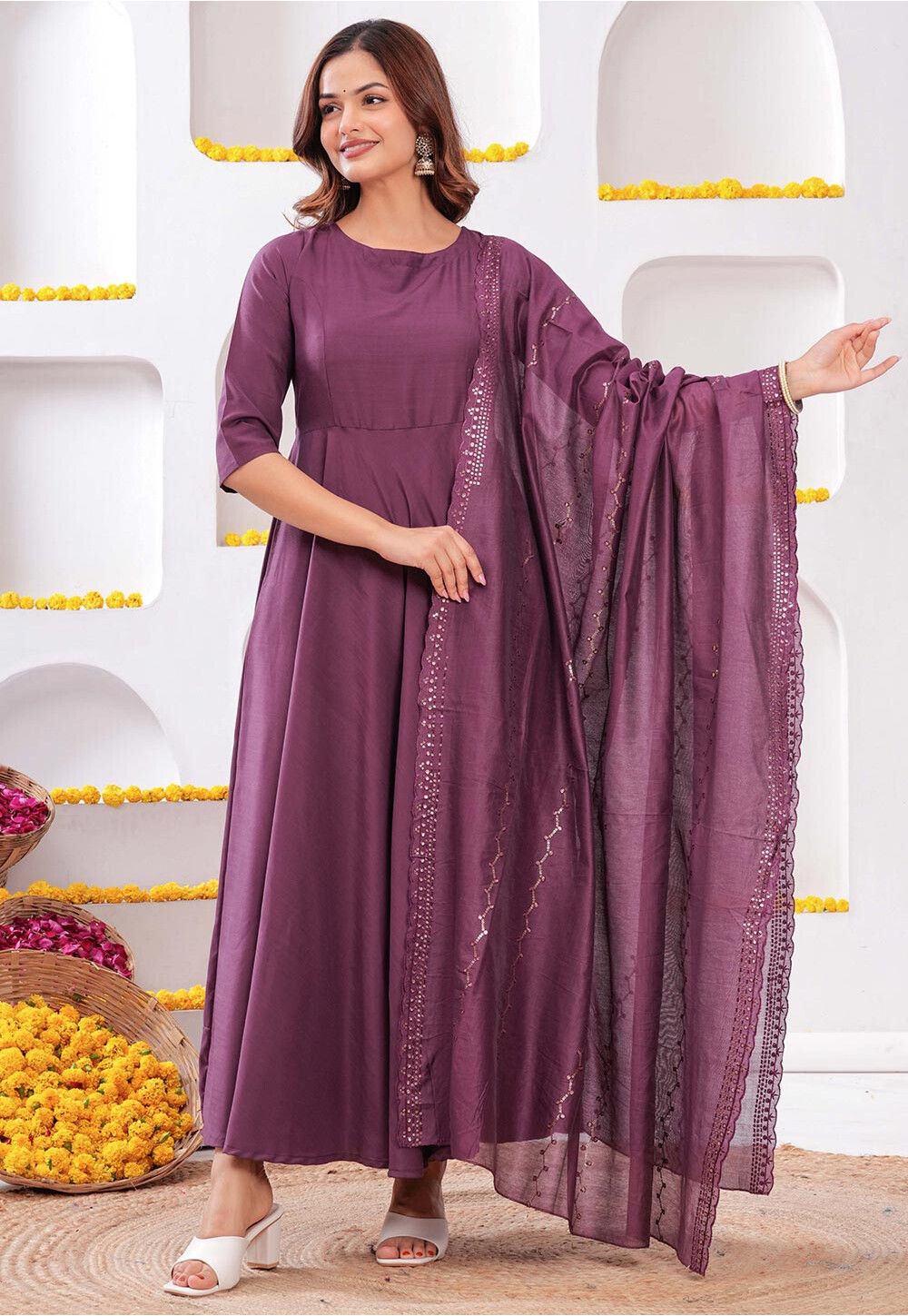 Buy Plain Cotton A Line Suit in Purple Online : KTF1027 - Utsav Fashion