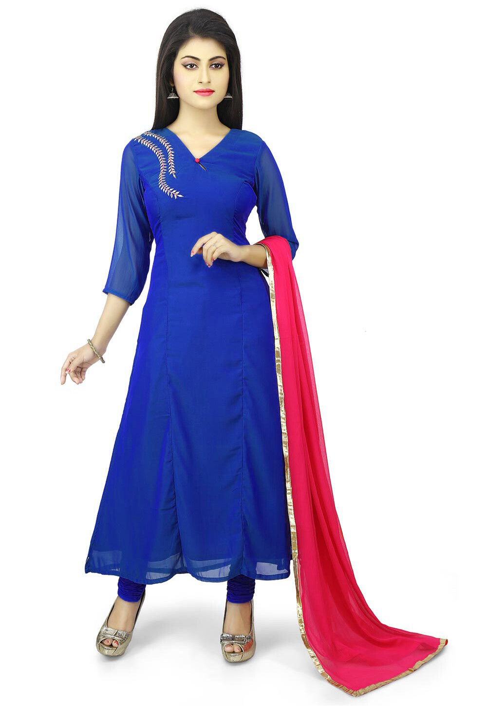 Buy Plain Georgette Straight Suit in Blue Online : KJN2295 - Utsav Fashion