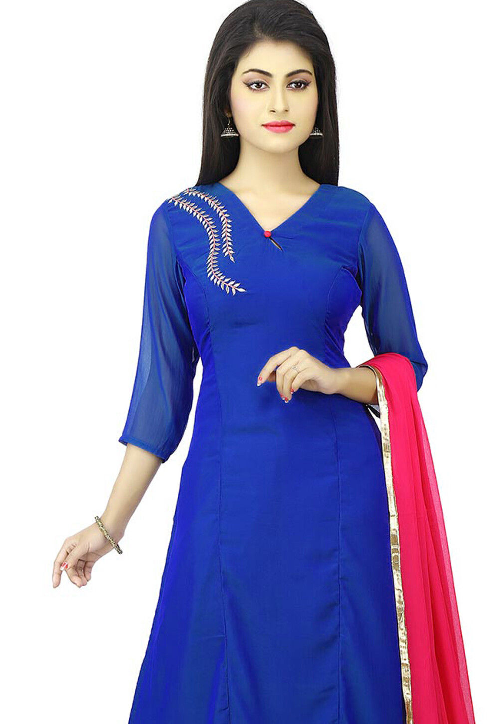 Buy Plain Georgette Straight Suit in Blue Online : KJN2295 - Utsav Fashion