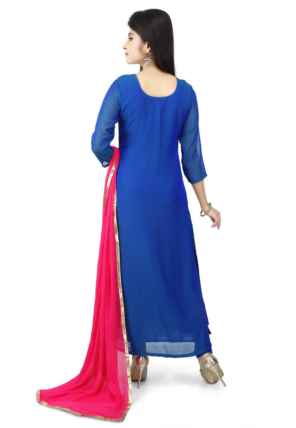Buy Plain Georgette Straight Suit in Blue Online : KJN2295 - Utsav Fashion