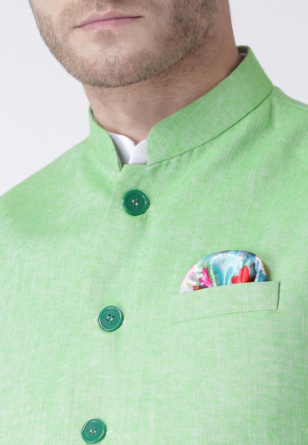 Buy Plain Linen Nehru Jacket in Light Green Online : MST325 - Utsav Fashion