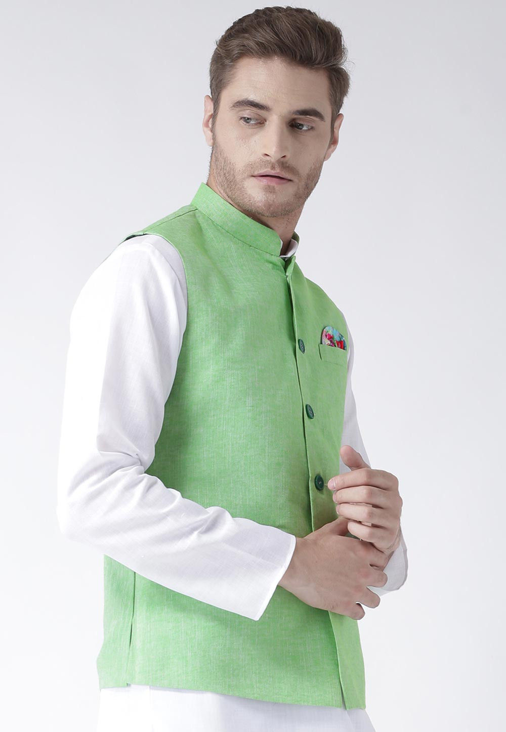 Buy Plain Linen Nehru Jacket in Light Green Online : MST325 - Utsav Fashion