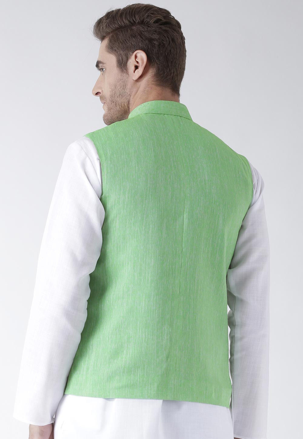 Buy Plain Linen Nehru Jacket in Light Green Online : MST325 - Utsav Fashion
