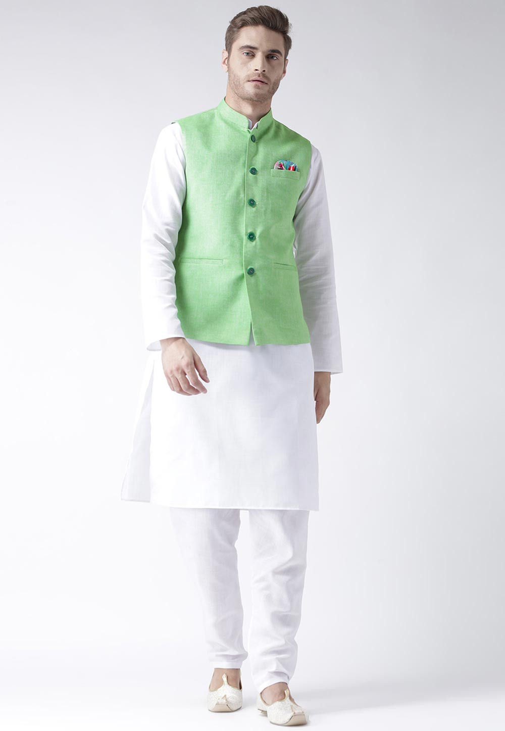 Buy Plain Linen Nehru Jacket in Light Green Online : MST325 - Utsav Fashion
