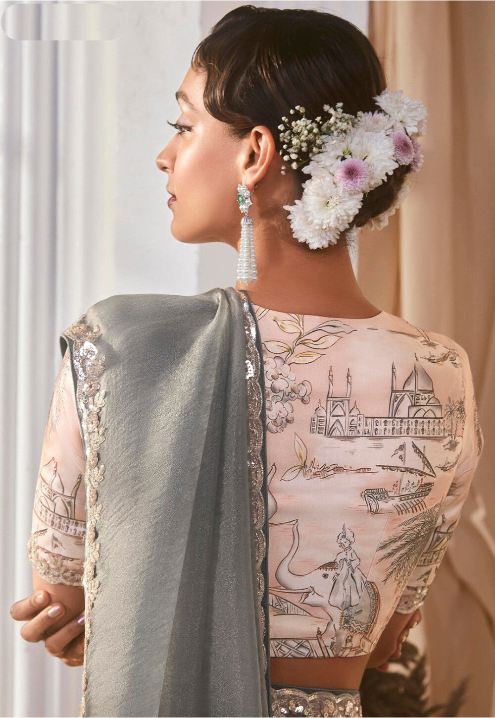 Buy Plain Organza Saree in Grey Online : SSEA6376 - Utsav Fashion