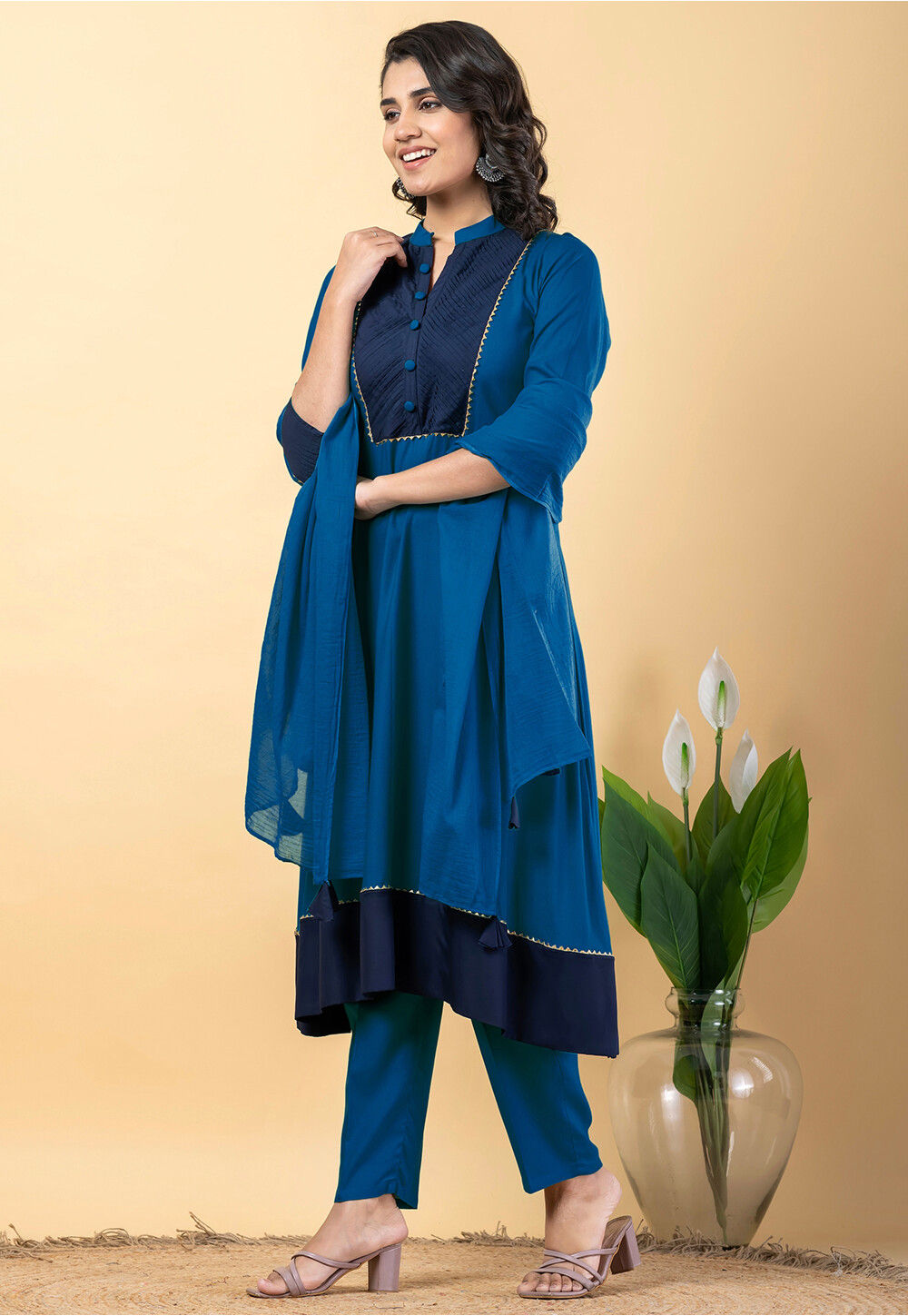 Buy Plain Pure Rayon A Line Suit in Teal Blue Online : KPL568 - Utsav Fashion