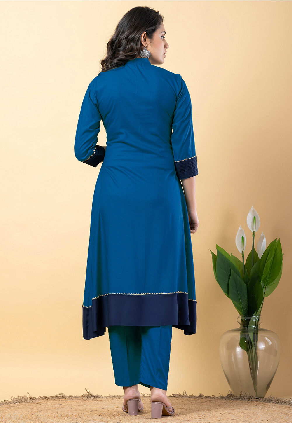 Buy Plain Pure Rayon A Line Suit in Teal Blue Online : KPL568 - Utsav Fashion