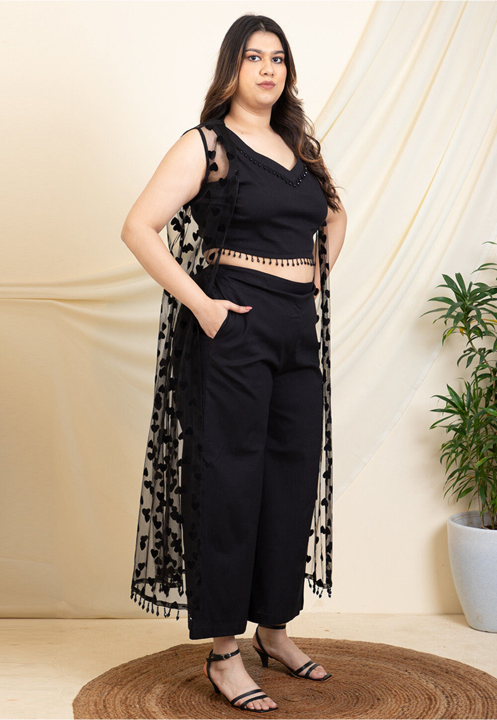 Buy Plain Viscose Lycra Crop Top Set in Black Online : TVX170 - Utsav ...